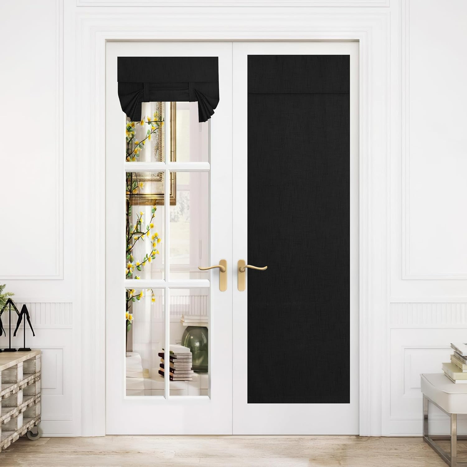 Door Curtains 100% Blackout - Self Stick Tie Up Shades Thermal Insulated Linen Door Window Light ...