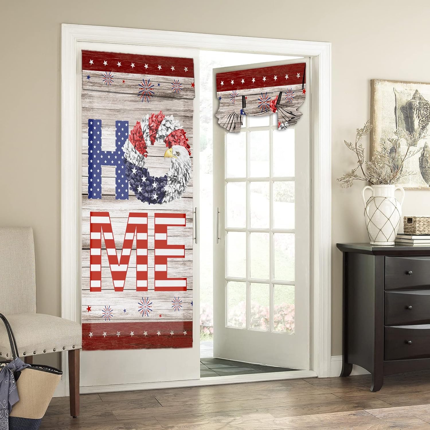 Door Curtains for Door Windows, July 4th Stars Firework Door Window ...