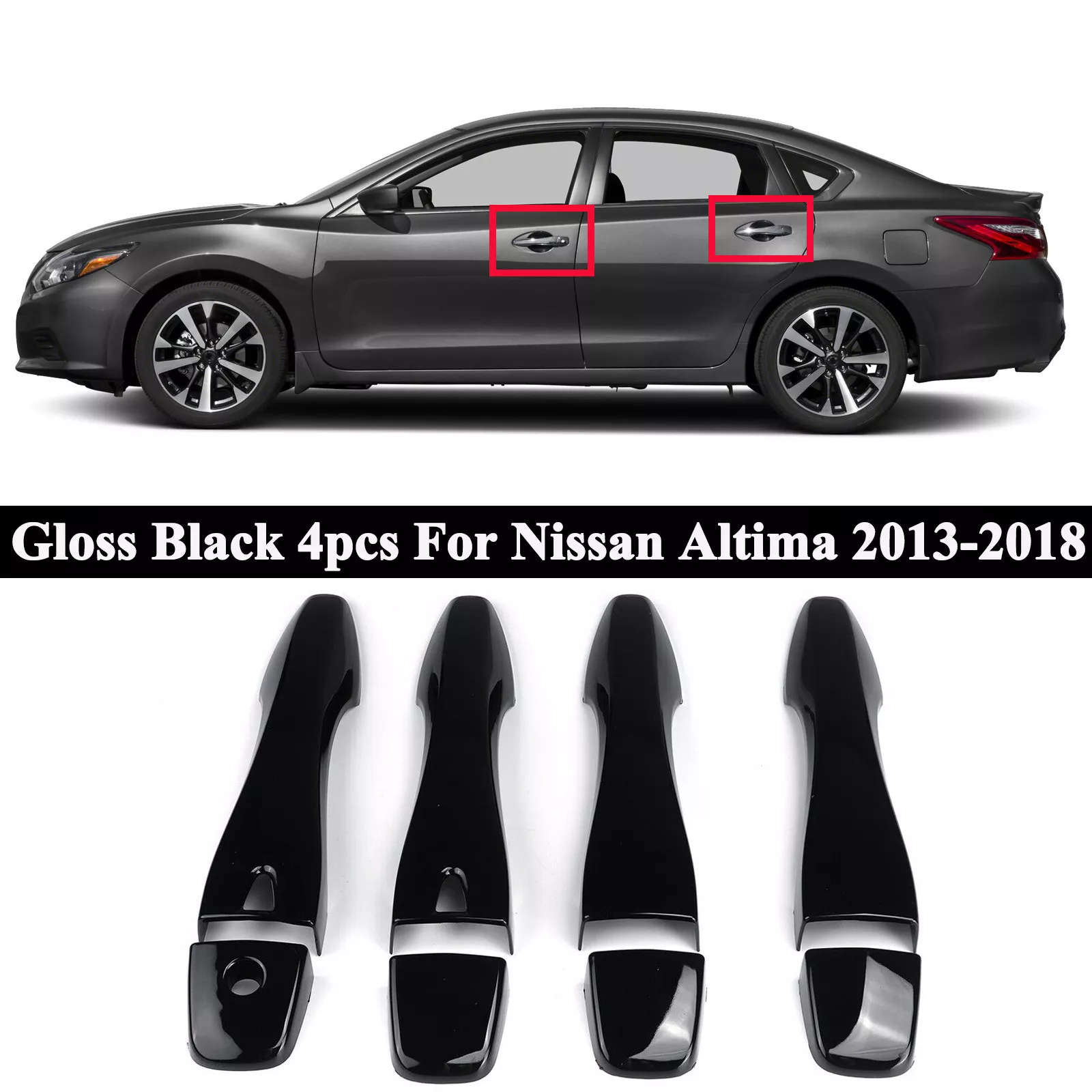 Door Handle Covers Trim with Smart Hole Glossy Black For Nissan Altima ...
