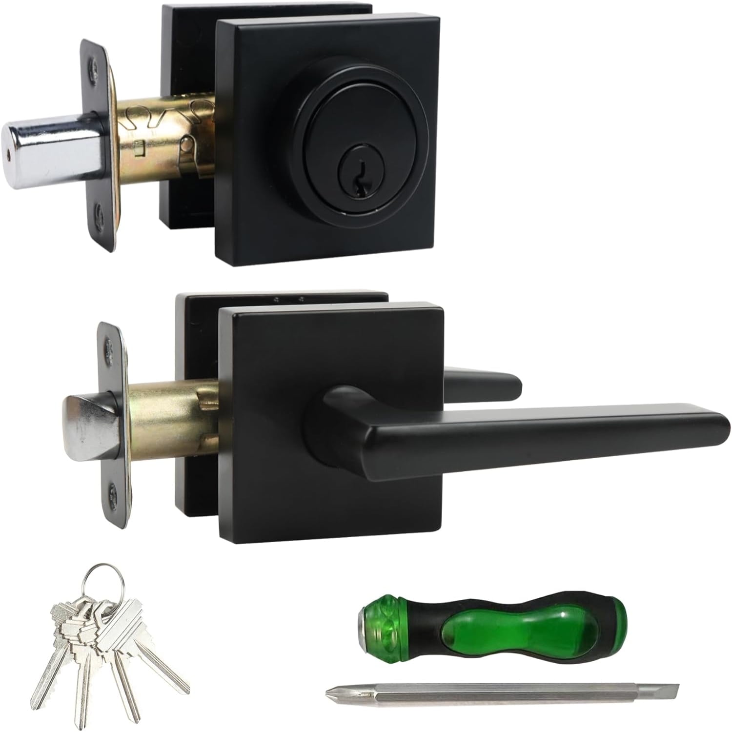 Door Handle and Deadbolt Set Heavy Duty Entry Door Handle with Single ...