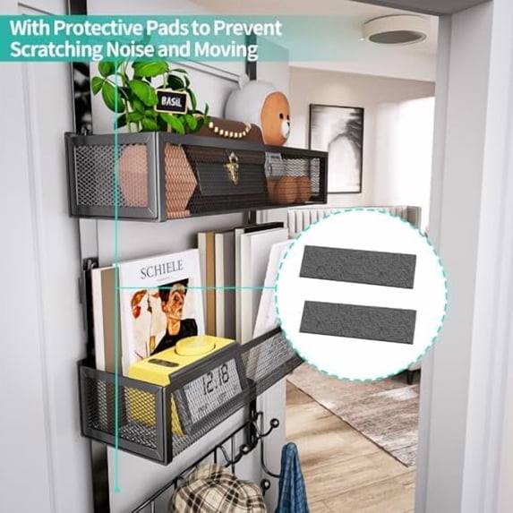 Over The Door Hanger with Coat Hooks and 2 Baskets, Rustproof ...