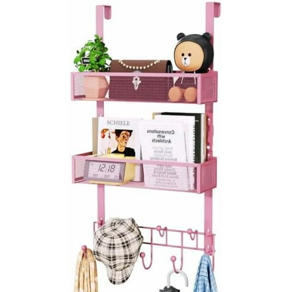 Over The Door Hanger with Coat Hooks and 2 Baskets, Rustproof ...