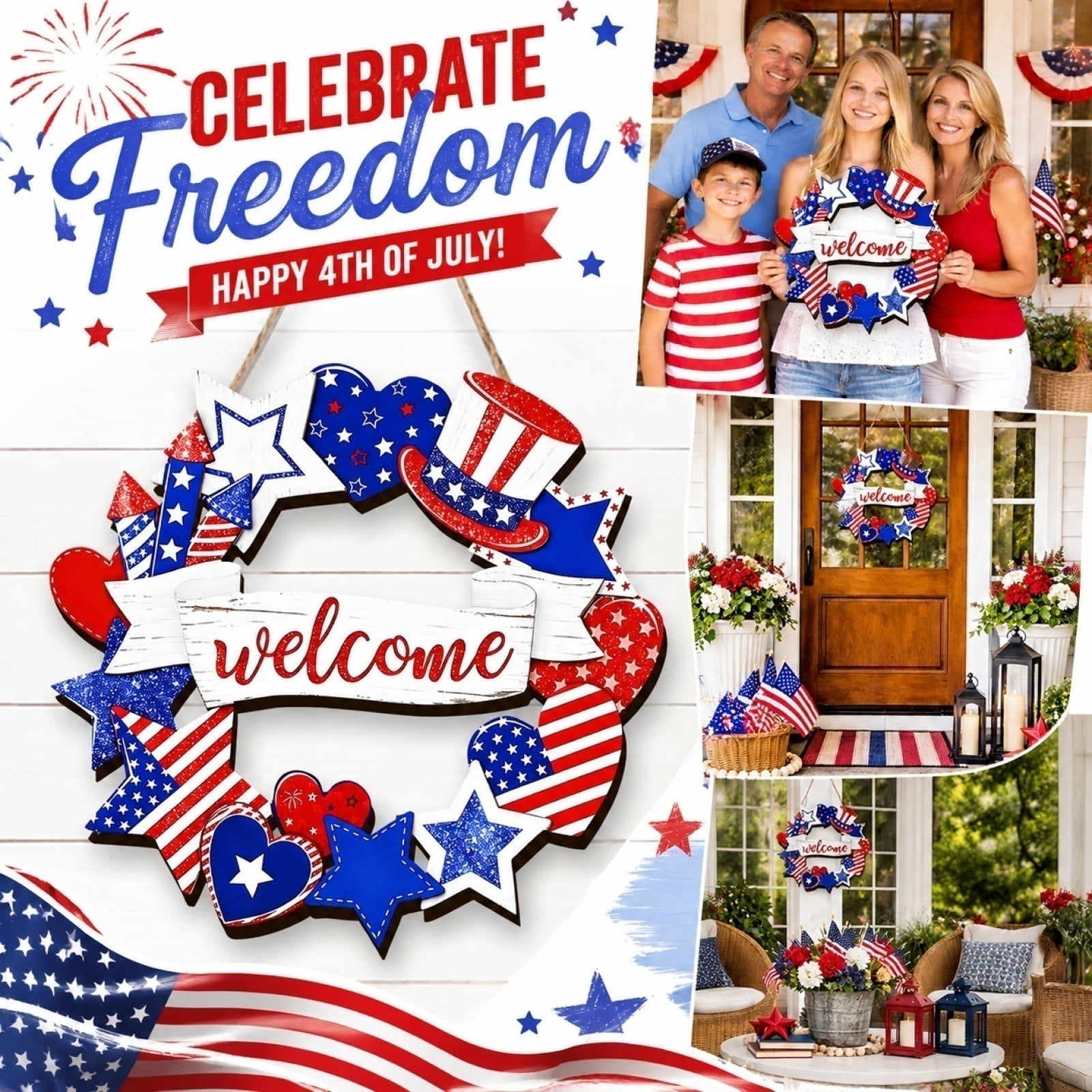 Door Hanger, Patriotic Wreath for Front Door, Fourth of July Wreath for ...