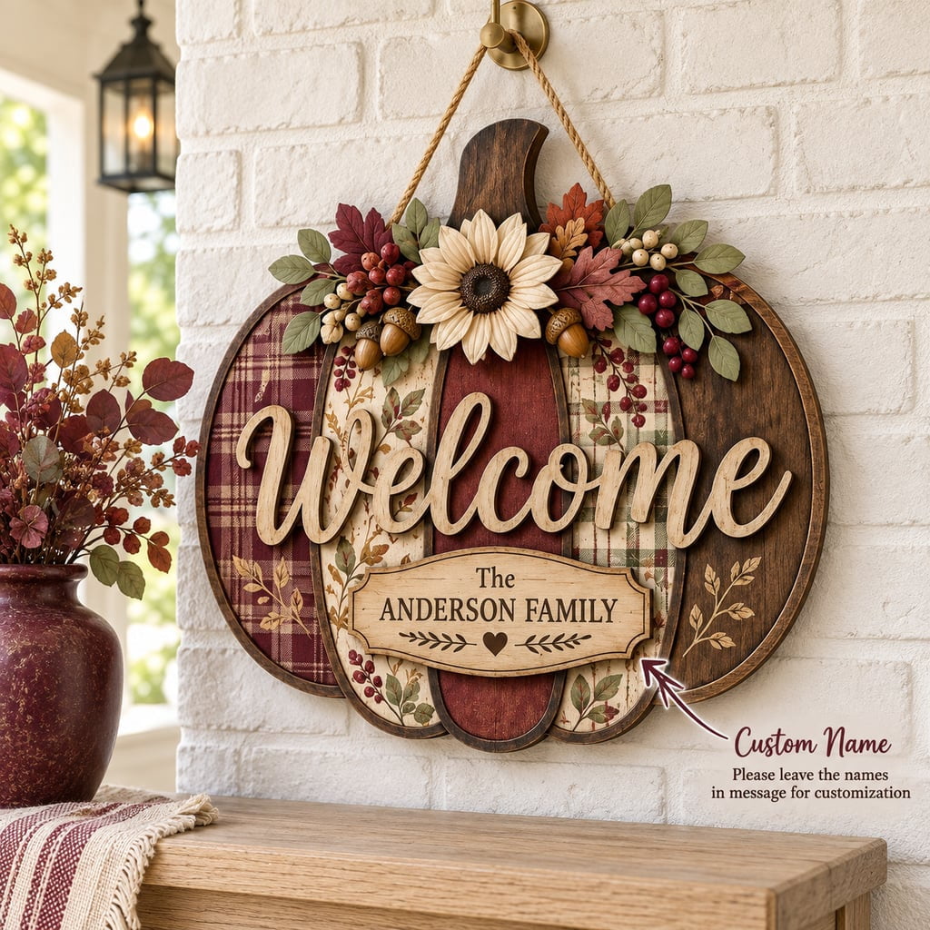 Door Hanger Personalized Pumpkin Welcome for Front Door Fall Decor ...