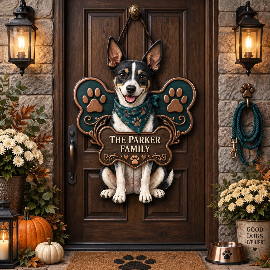 Door Hanger Rat Terrier Paw Print Welcome Sign for Fall Porch, Dog ...