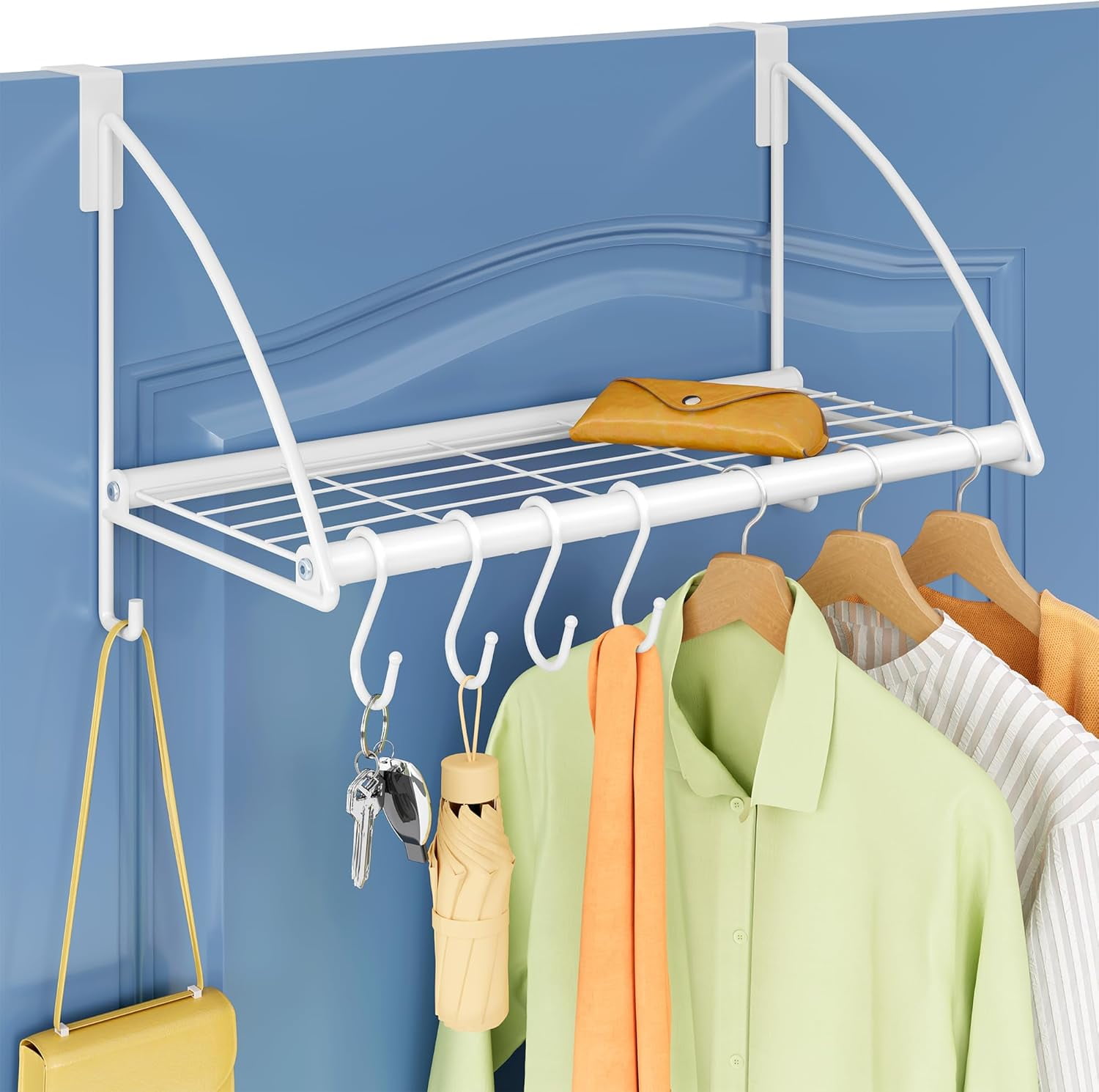 Over The Door Hanger with Storage Rack and 6 Hooks, Over The Door ...