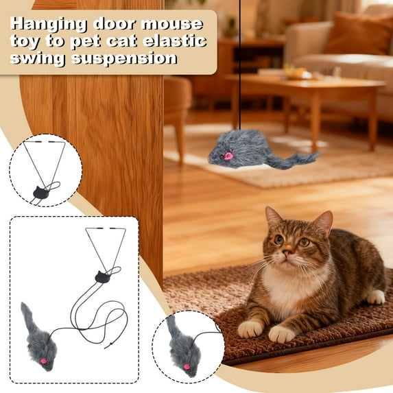 Door Hanging Bouncing Mouse Teaser Toy for Cats - Elastic Clip Attaches ...