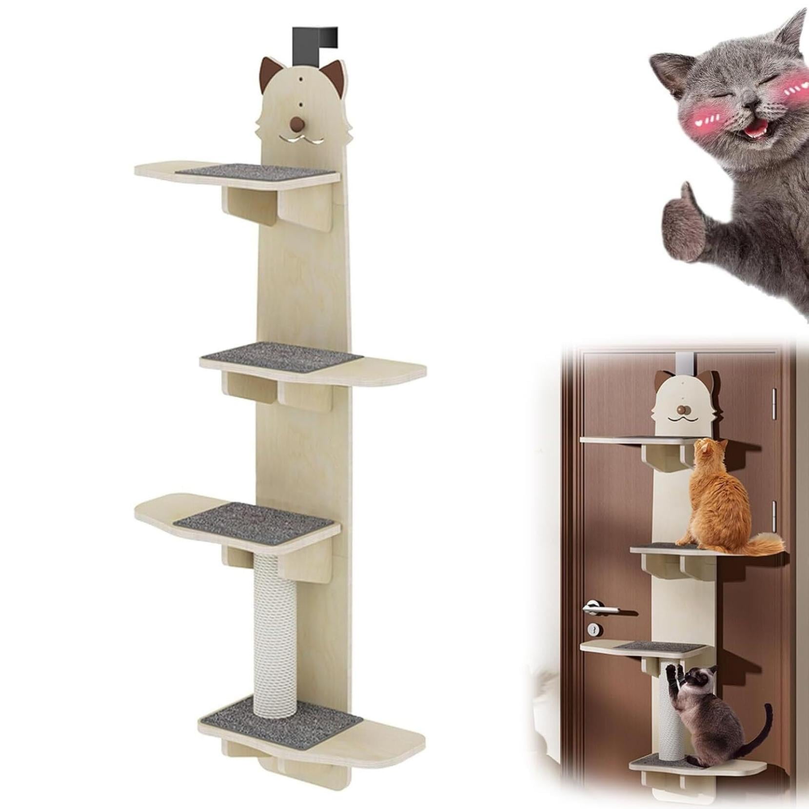 Door Hanging Cat Tree,Door Mounted Vertical Cat Tree Tower with Carpeted Plank, 4-Levels Climber ...
