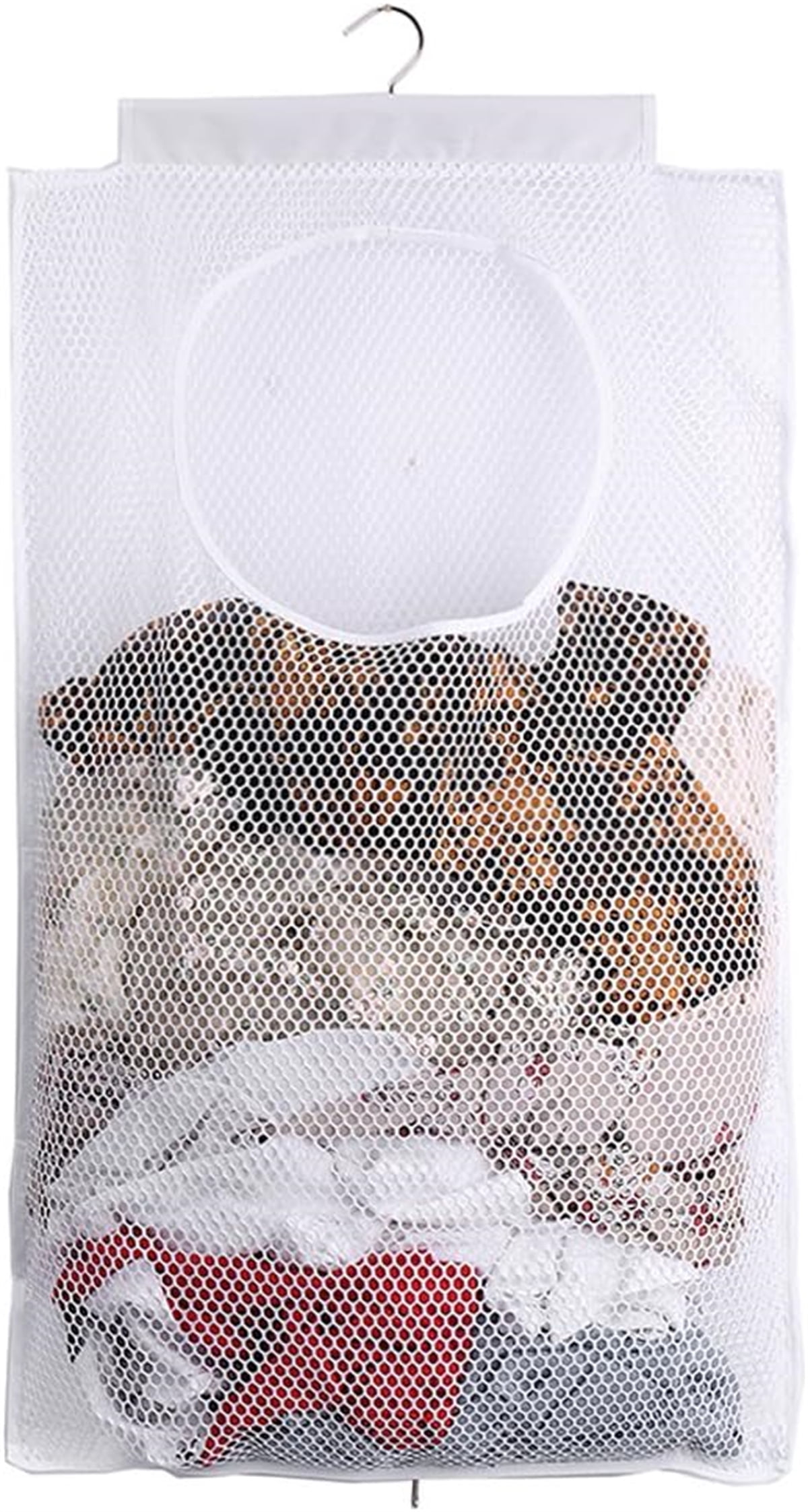 Door-Hanging Mesh Laundry Hamper Bag,White Foldable Storage Pocket ...