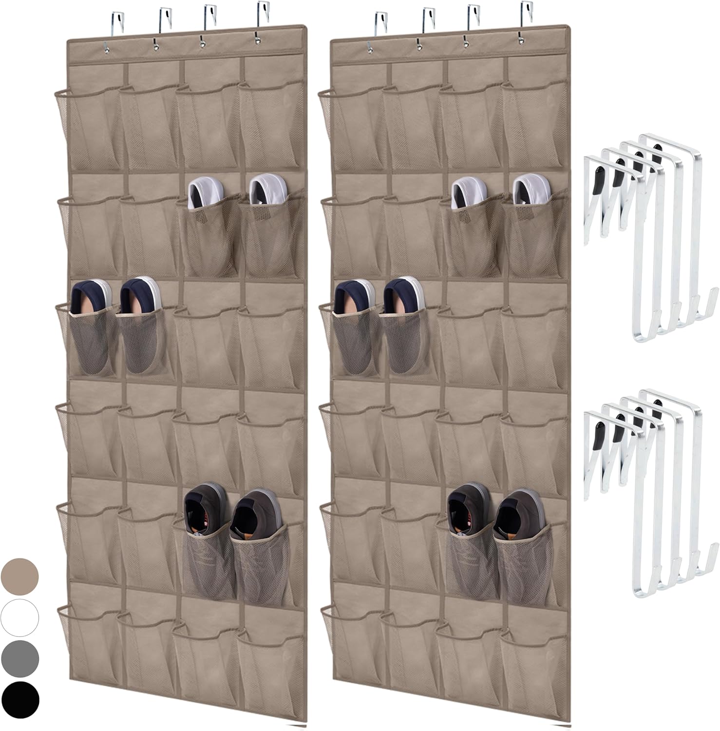 Over the Door Hanging Shoe Organizer, 2 Pack, 24 Breathable Mesh ...