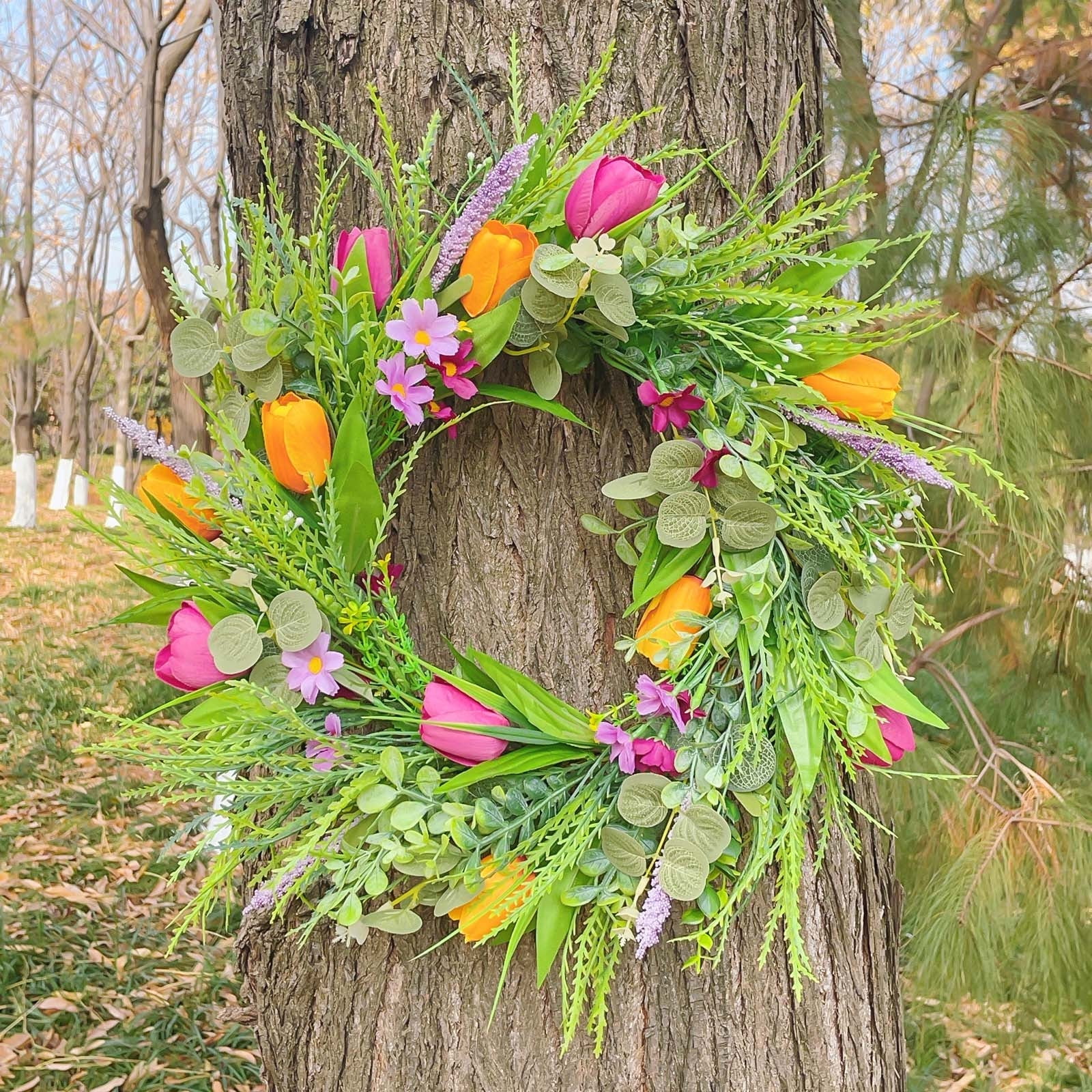 Door Hanging Spring Wreath with Fragrant Flowers Leaves and Money ...