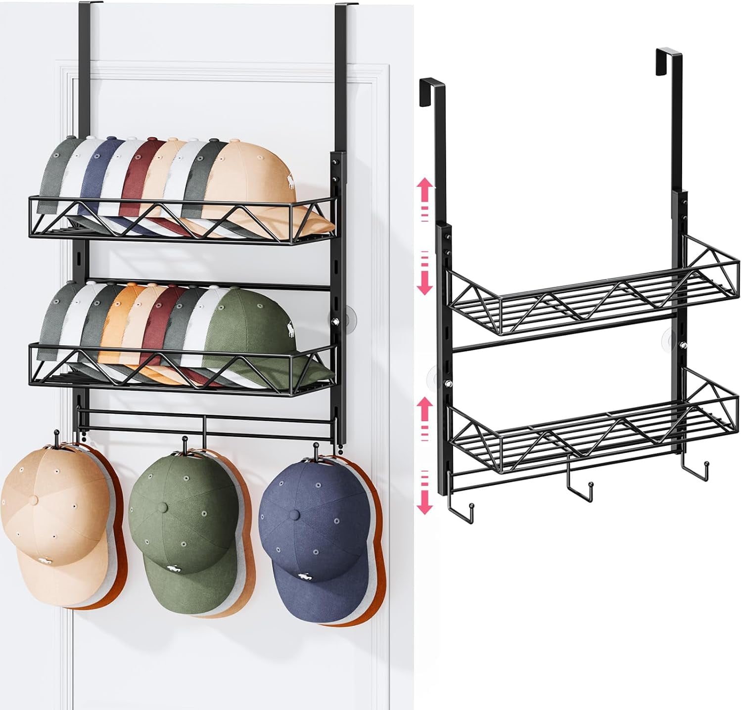 Over Door Hat Organizer - 3 Tier Wall Mounted Hat Rack with 2 ...