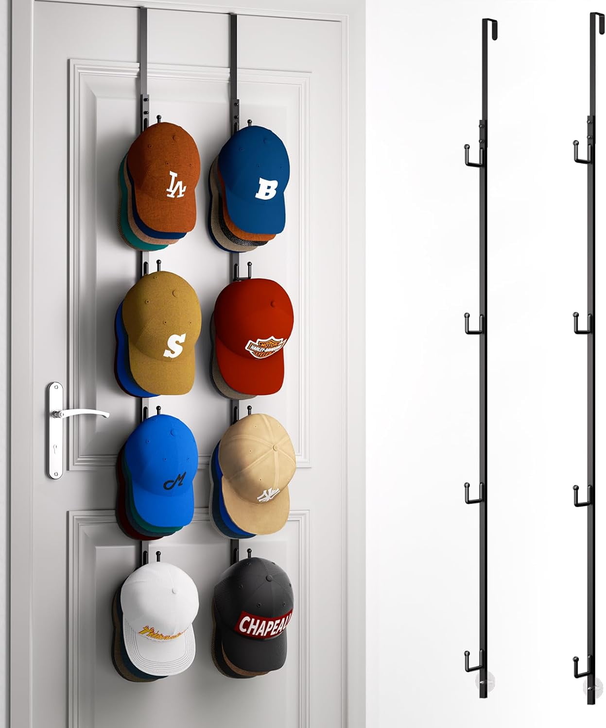 Over Door Hat Rack - 2 Packs Hat Organizer with 8 Hooks Design, Hanging ...