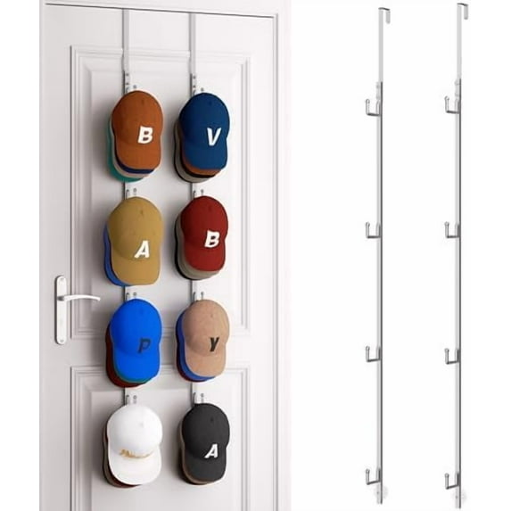 Over Door Hat Rack - 2 Packs Hat Organizer with 8 Hooks Design, Hanging ...