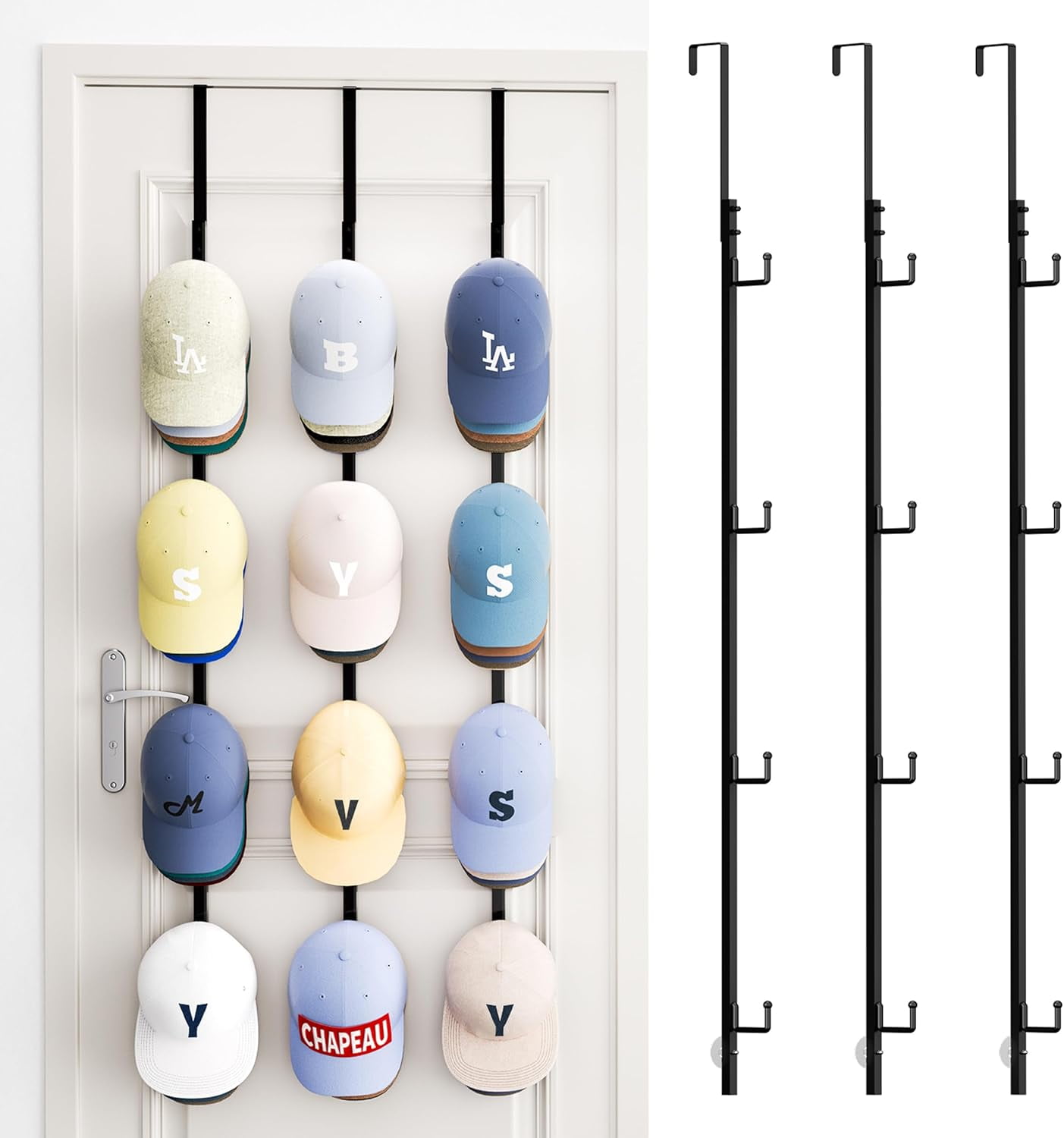 Over Door Hat Rack - 3 Packs Metal Hanging Hat Organizer with 12 Hooks ...