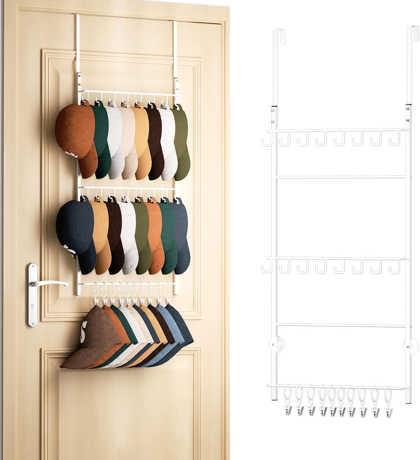 Over Door Hat Rack - 3 Tier Wall Mounted Hat Organizer with 16 Hooks ...