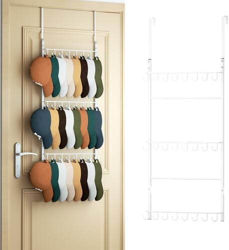 Over Door Hat Rack - 3 Tier Wall Mounted Hat Organizer with 16 Hooks ...