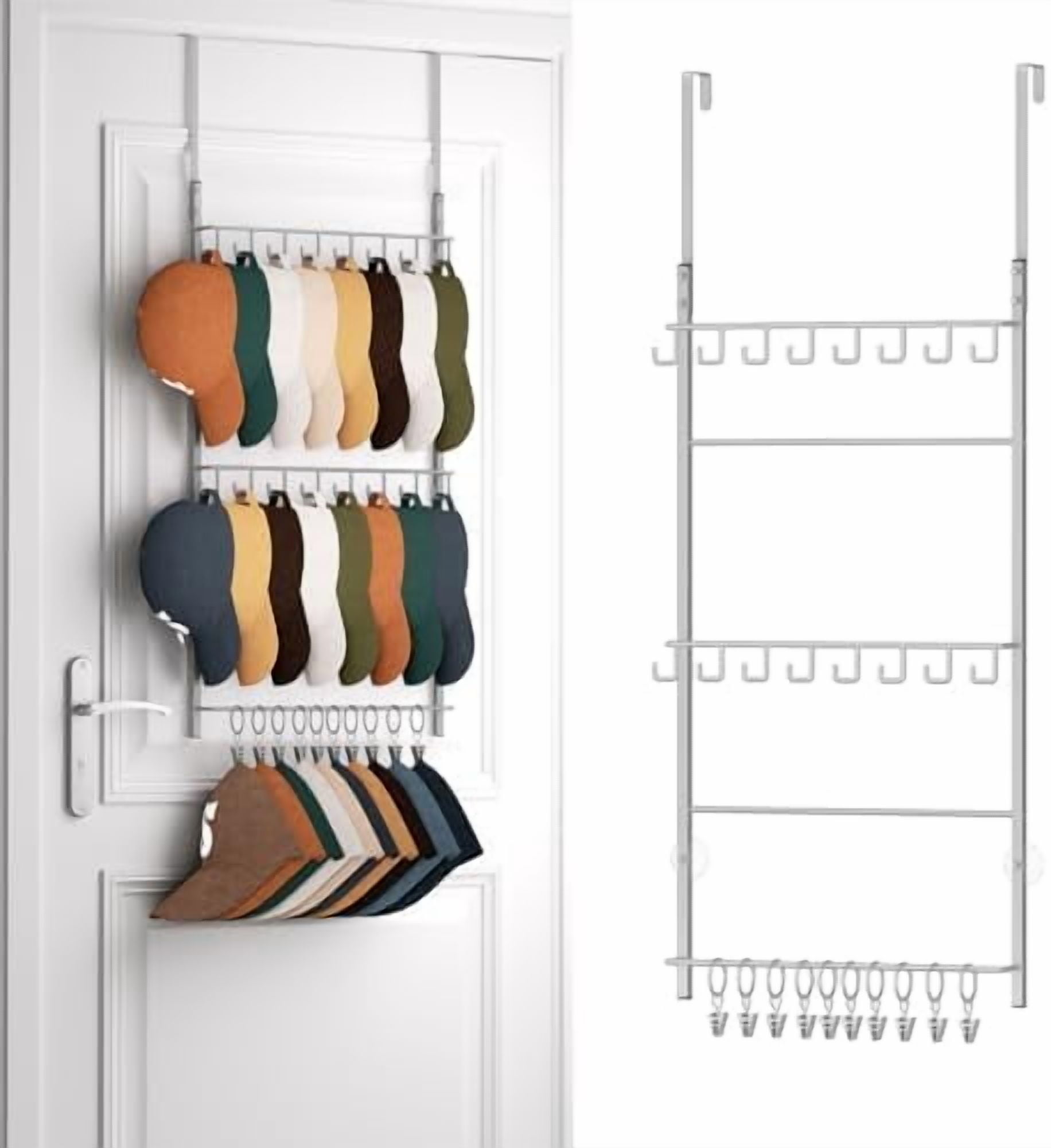 Over Door Hat Rack - 3 Tier Wall Mounted Hat Organizer with 16 Hooks ...
