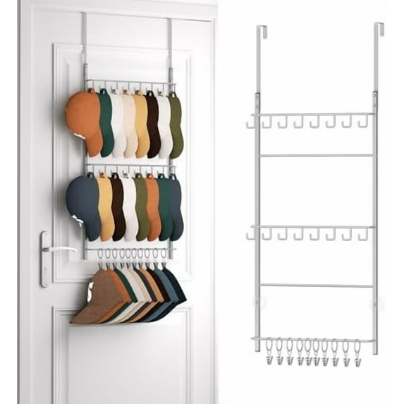 Over Door Hat Rack - 3 Tier Wall Mounted Hat Organizer with 16 Hooks ...