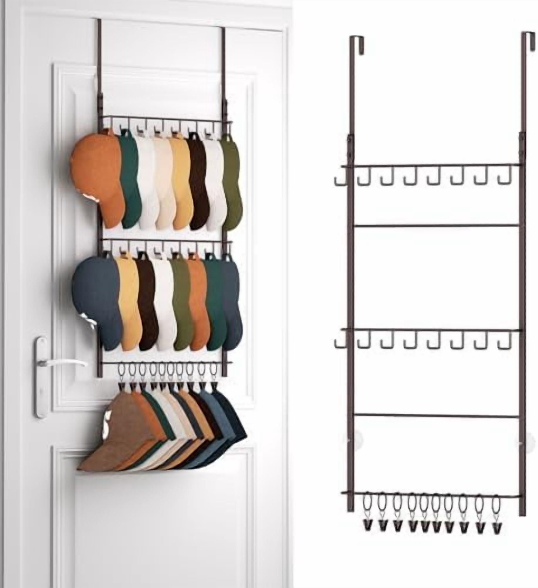 Over Door Hat Rack - 3 Tier Wall Mounted Hat Organizer with 16 Hooks ...