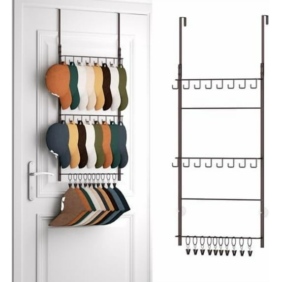 Over Door Hat Rack - 3 Tier Wall Mounted Hat Organizer with 16 Hooks ...