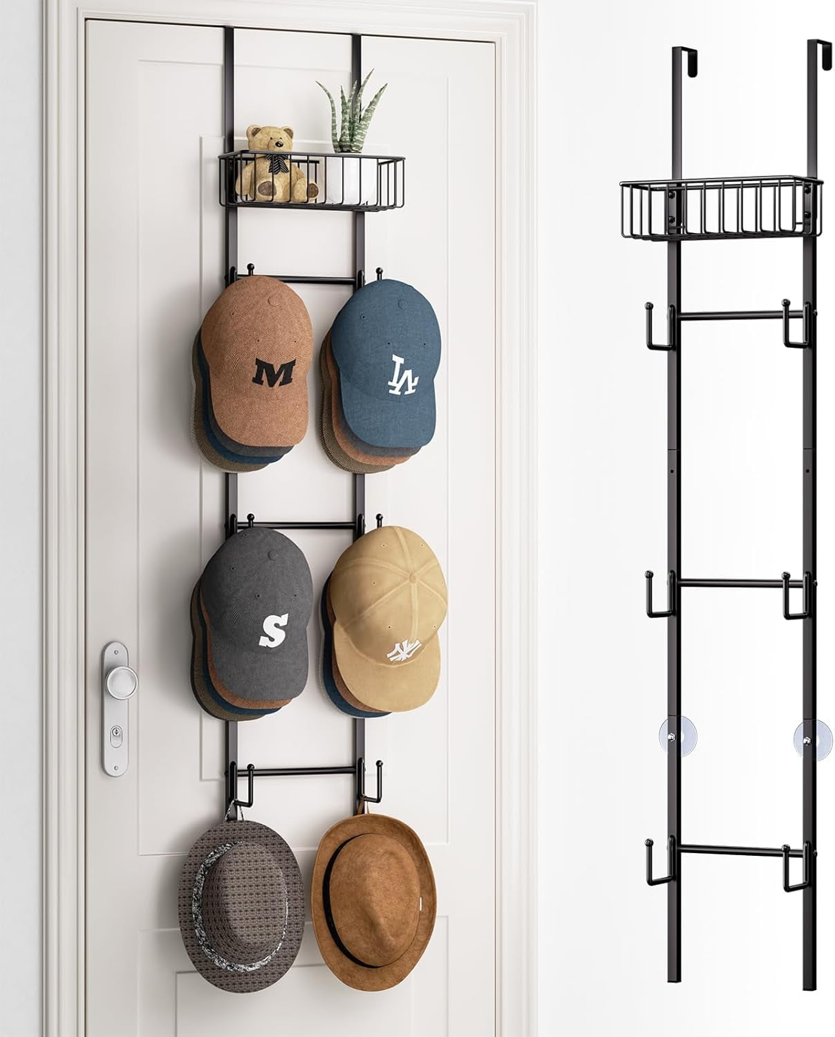 Over Door Hat Rack - Wall Mounted Hat Holder with 6 Hooks and Metal ...