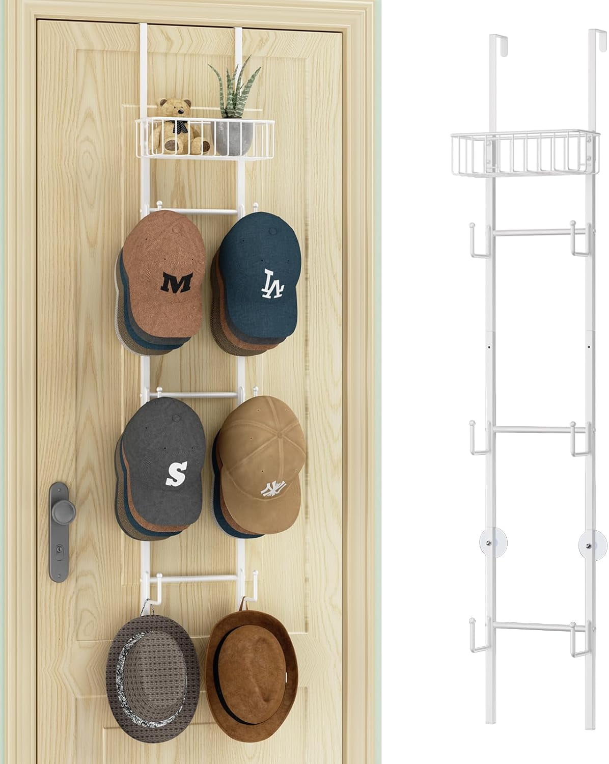 Over Door Hat Rack - Wall Mounted Hat Holder with 6 Hooks and Metal ...