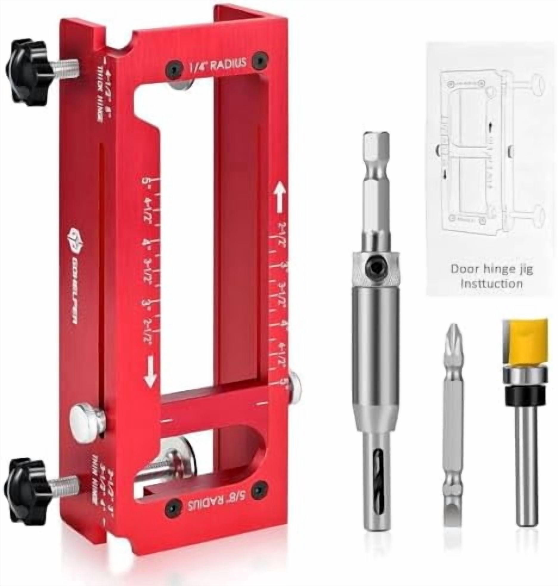 Door Hinge Jig, Aluminum Alloy Mortise Template Kit with Router Bit ...
