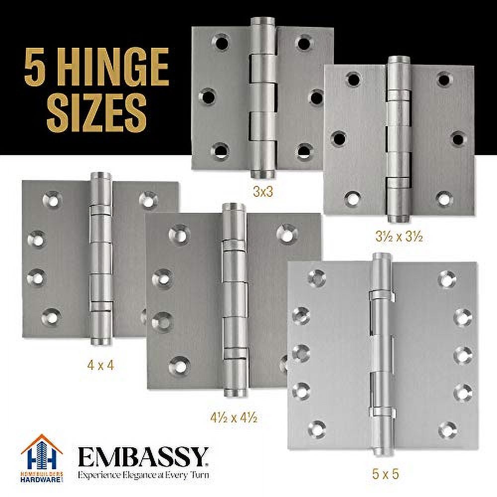 Door Hinge Solid Brass - 3.5 x 3.5 Inch, Heavy Duty, Satin Nickel, Ball ...