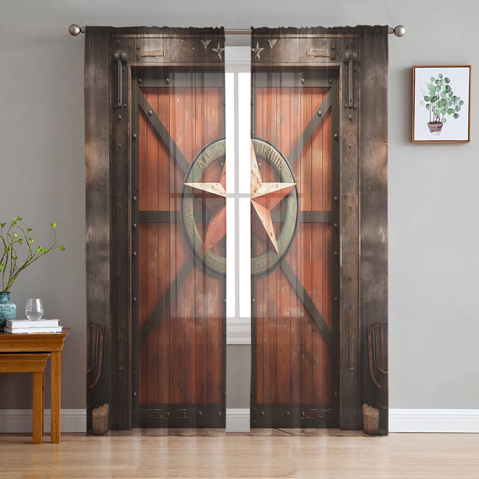 Door Iron Door Pentagram Rust Sheer Curtains for Bedroom Living Room ...