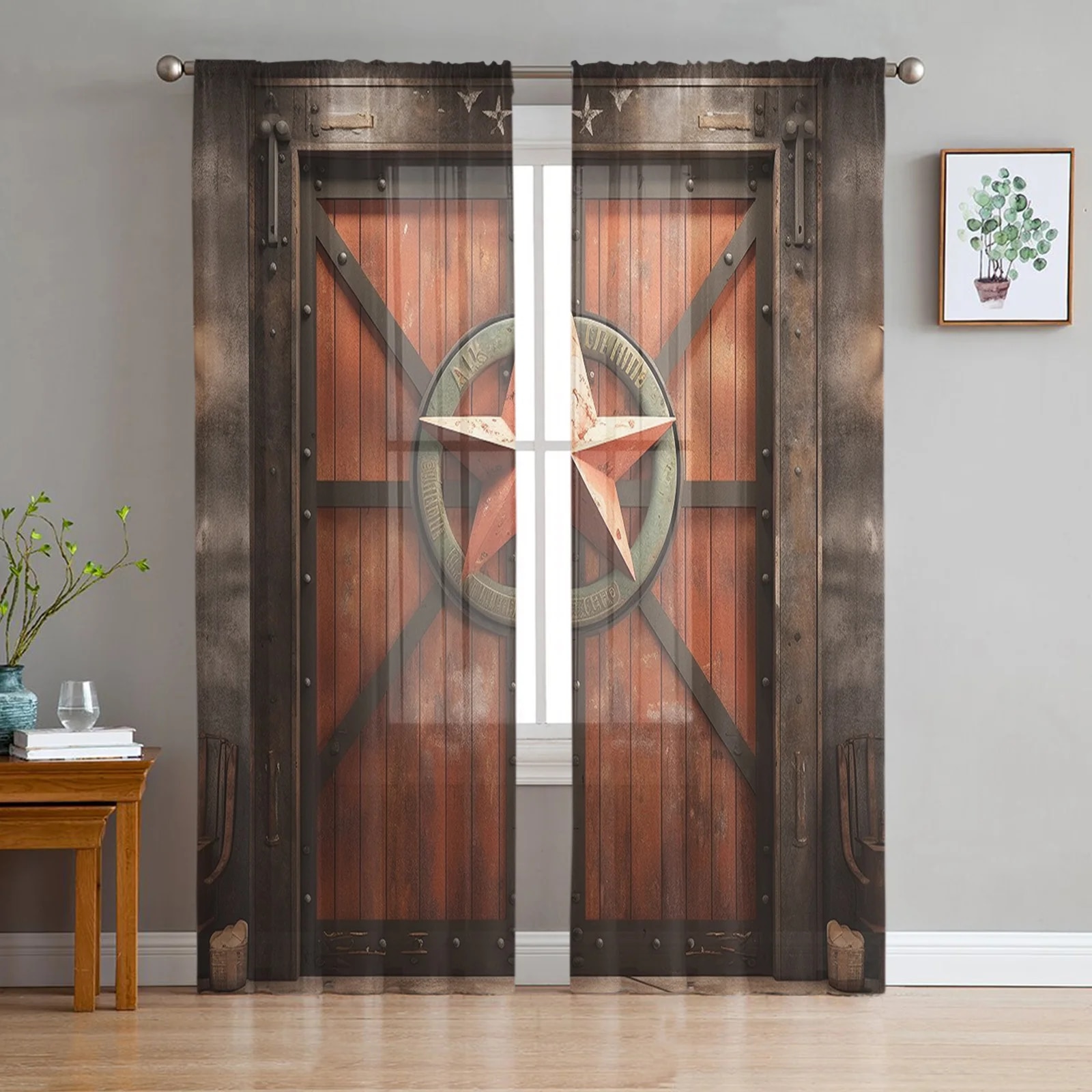 Door Iron Gate Sheer Curtains for Living Room Bedroom Tulle Curtain for ...