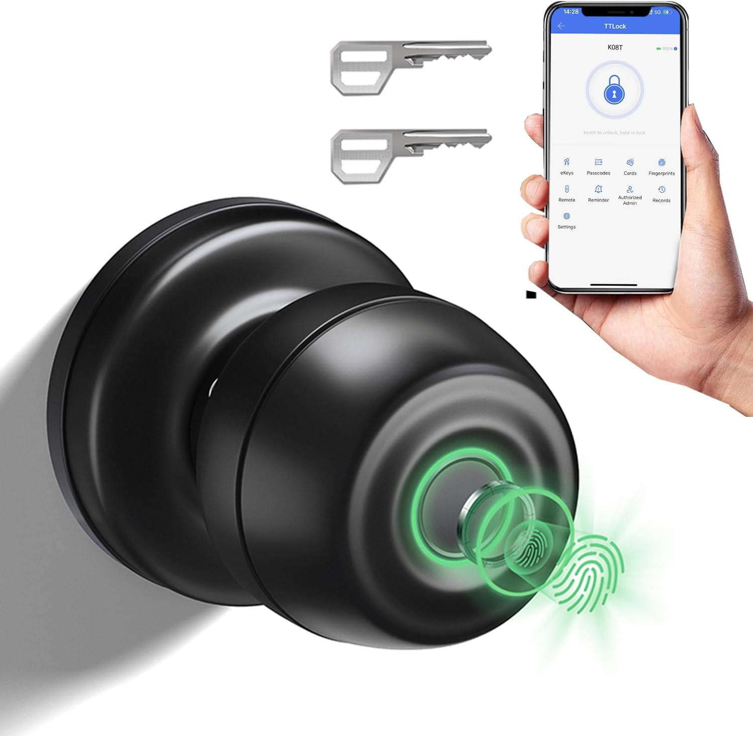 Door Knob,Fingerprint Door Knob,Biometric Smart Door Lock with App ...