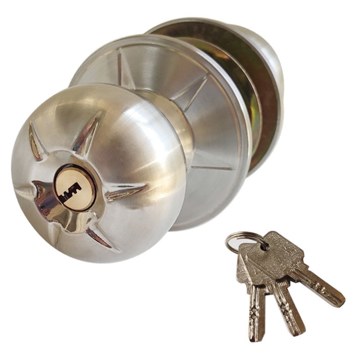 Door Knob Lockset with 3 Keys Round Ball Style Handle Privacy Bedroom ...