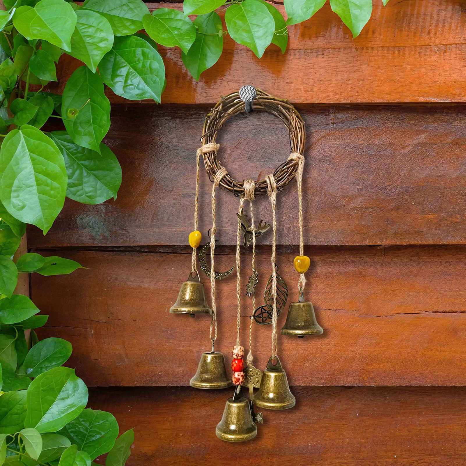 Door Knob Witch Bell Home Protection Handmade Hanging Brass Bell Rattan ...