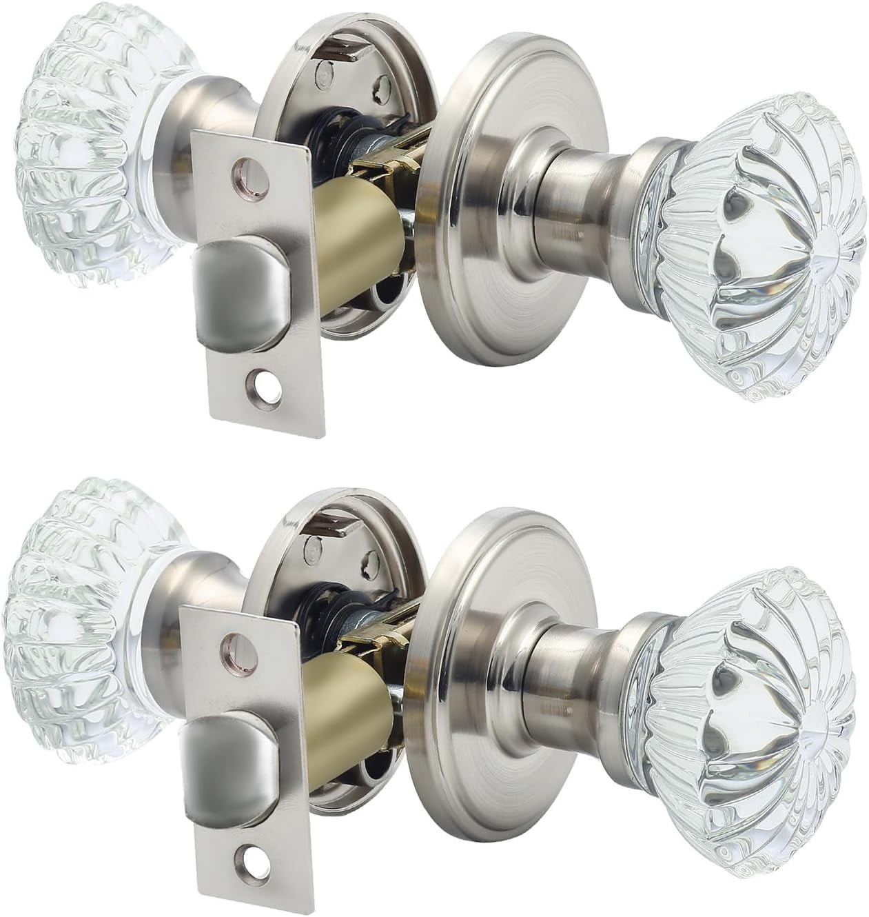 Door Knobs 2 Pack Glass Doorknobs for Bed Bath Clear Glass Privacy Interior Door Locks Handles ...