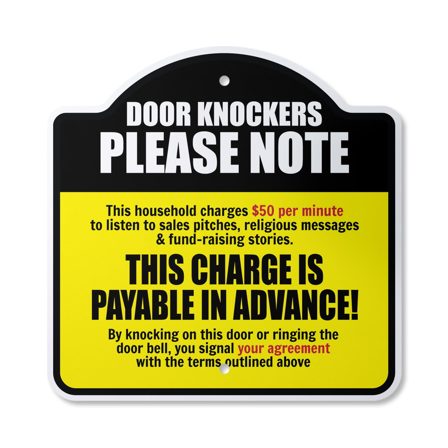 Door Knockers Please Note 12" X 12" Sign | Indoor/Outdoor Plastic ...