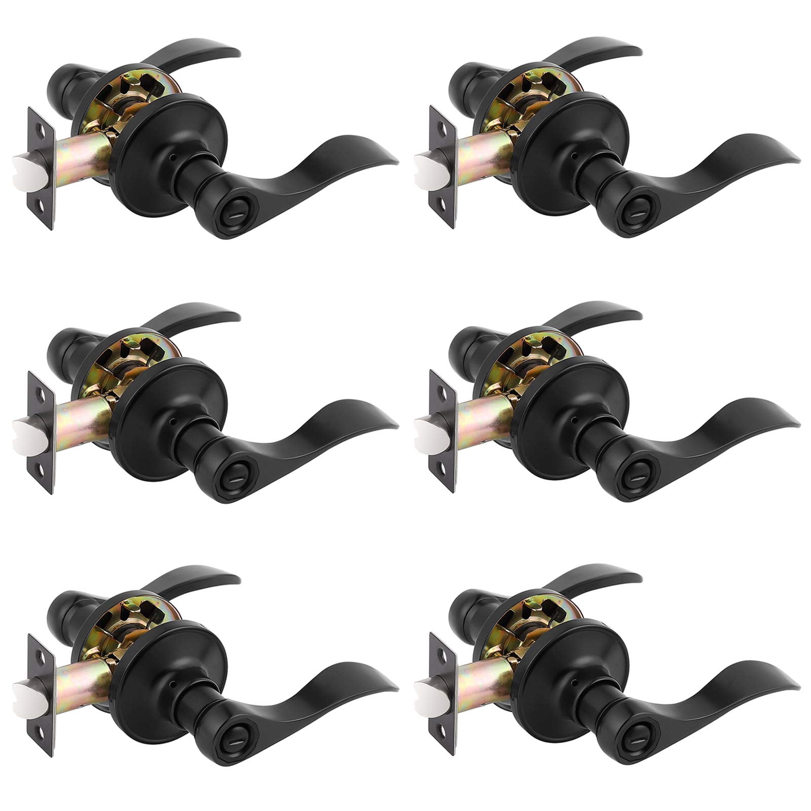 Door Lever Handles Black 6 Pack Interior Keyless Use For Bedroom ...