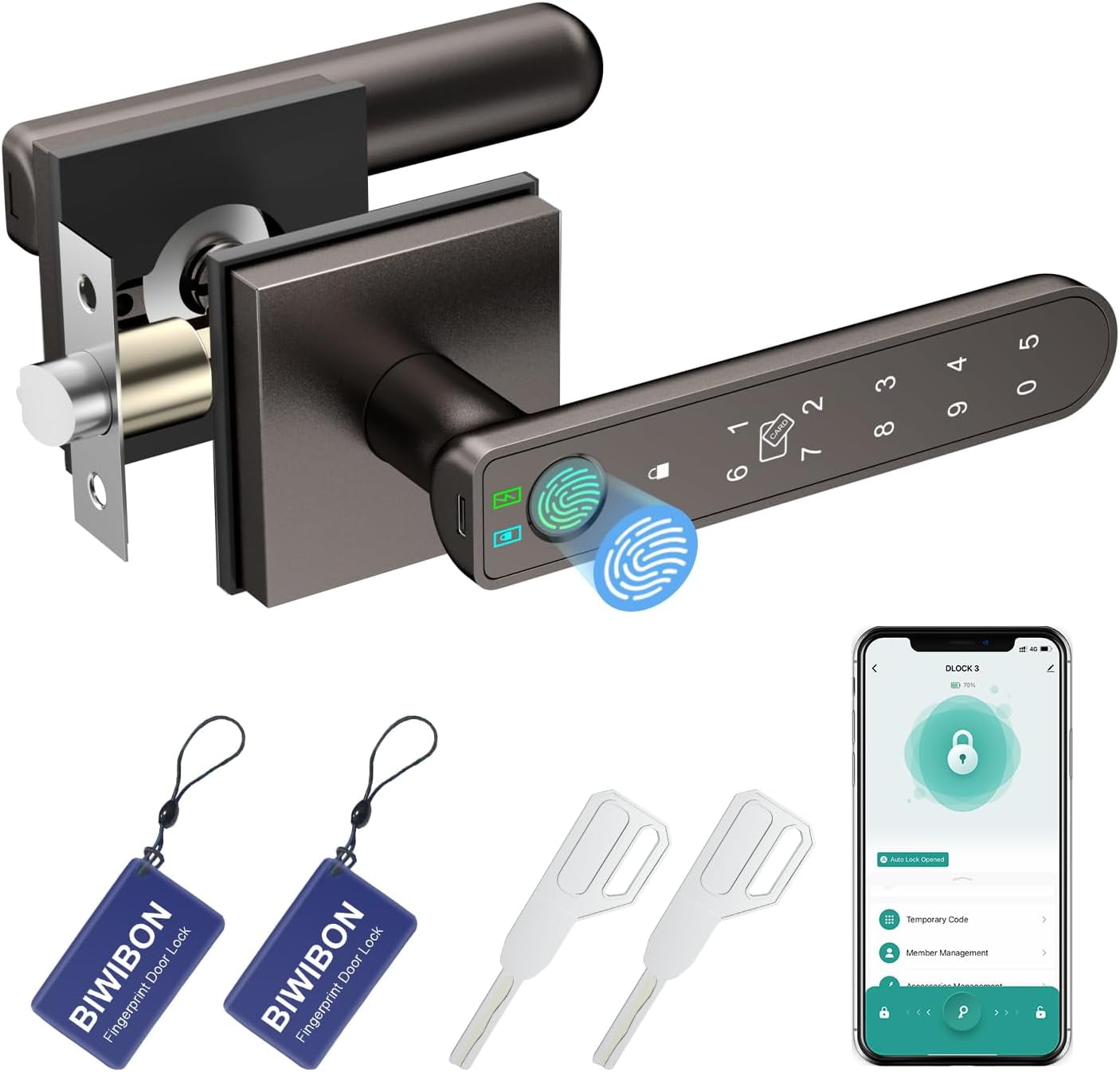 Door Lock, 5 in 1 Finger Print Door Knob with Smart APP/Fingerprint/IC ...