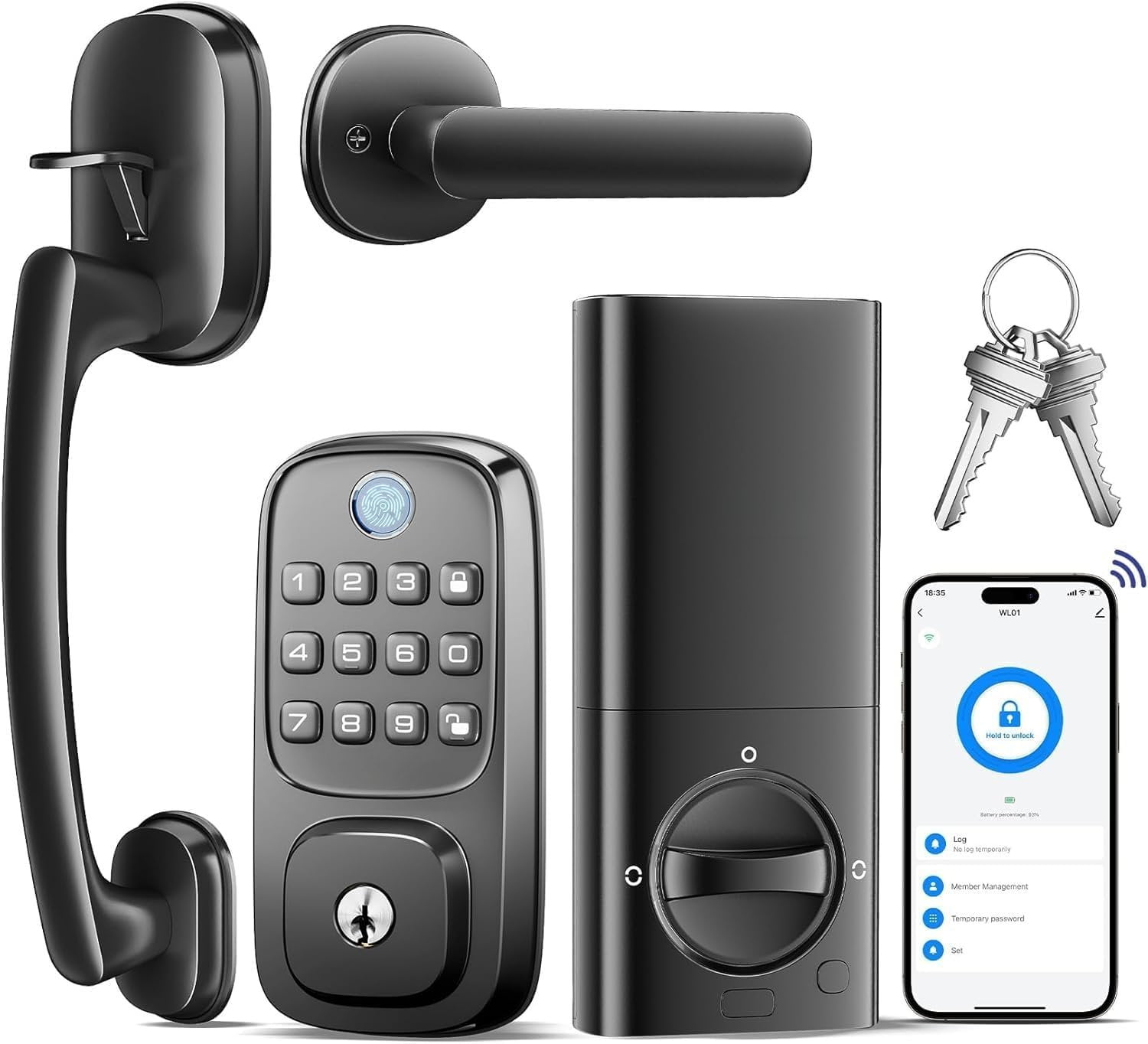 Door Lock with Handle, Keyless Entry Door Lock Deadbolt Handle Set ...