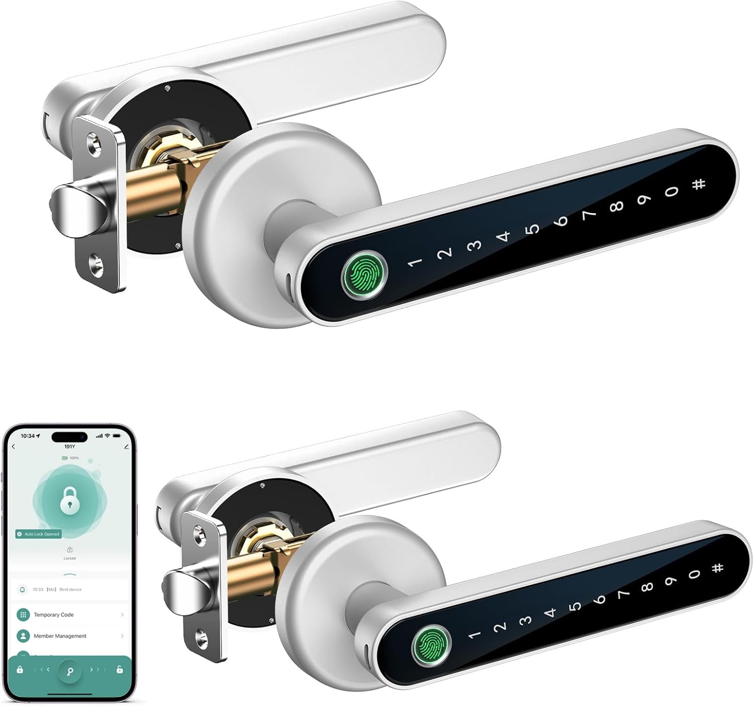 Door Lock with Fingerprint, 2 Keyless Entry Door Handle with Keypad for ...