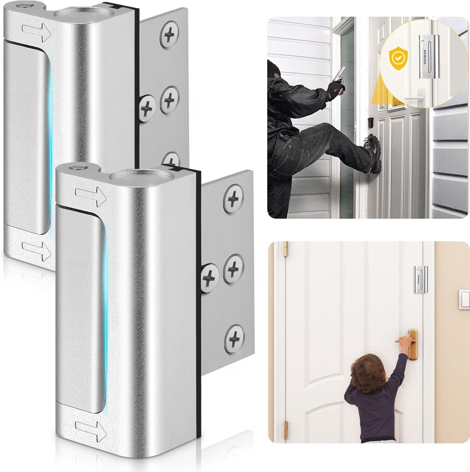 Door Locks 2 Pack, Metal Door Reinforcement Lock, 3" Withstands 1000 ...