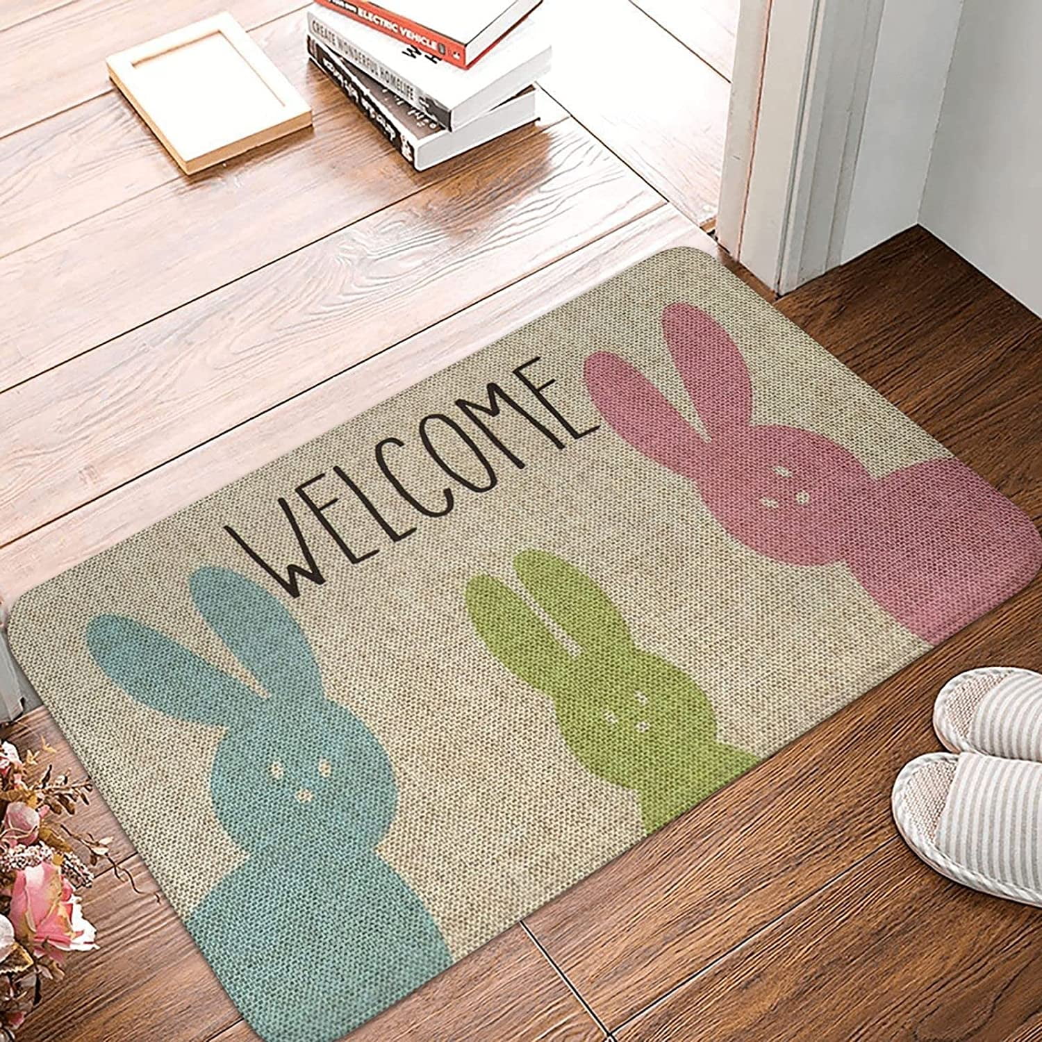 Door Mat 18x30 Inch Welcome Easter Rabbits Elegant Indoor Outdoor ...