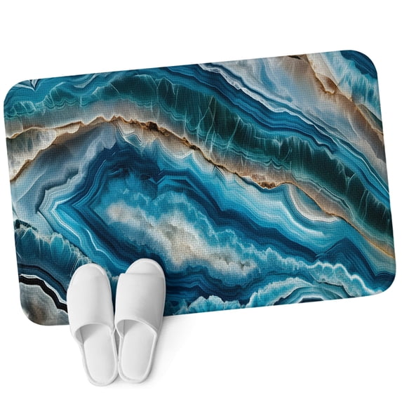 Door Mat 31.5"x47.2", Blue Marble Non Slip Backing & Low Profile Area ...