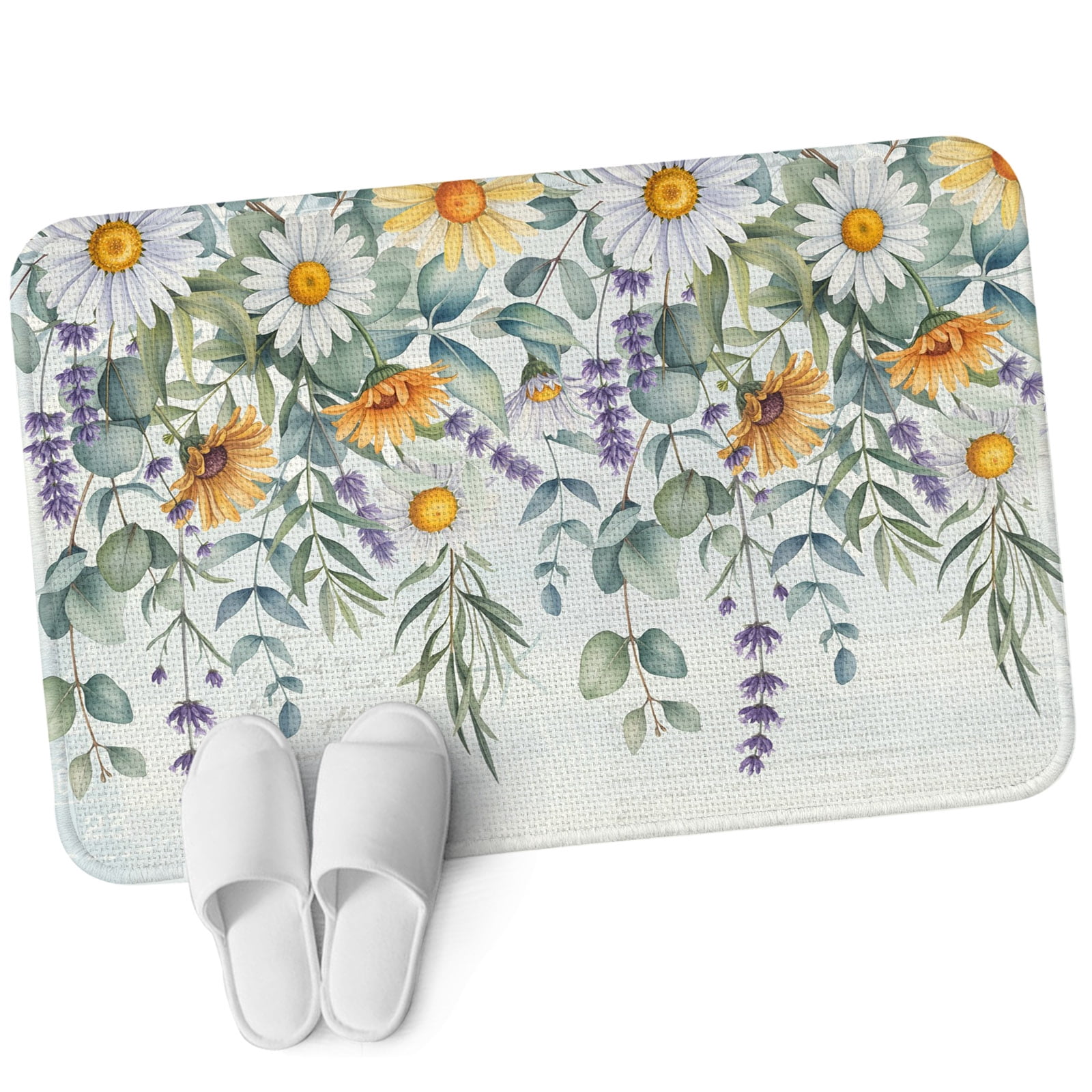 Door Mat 31.5"x47.2", Floral Eucalyptus Leaves Non Slip Backing & Low ...