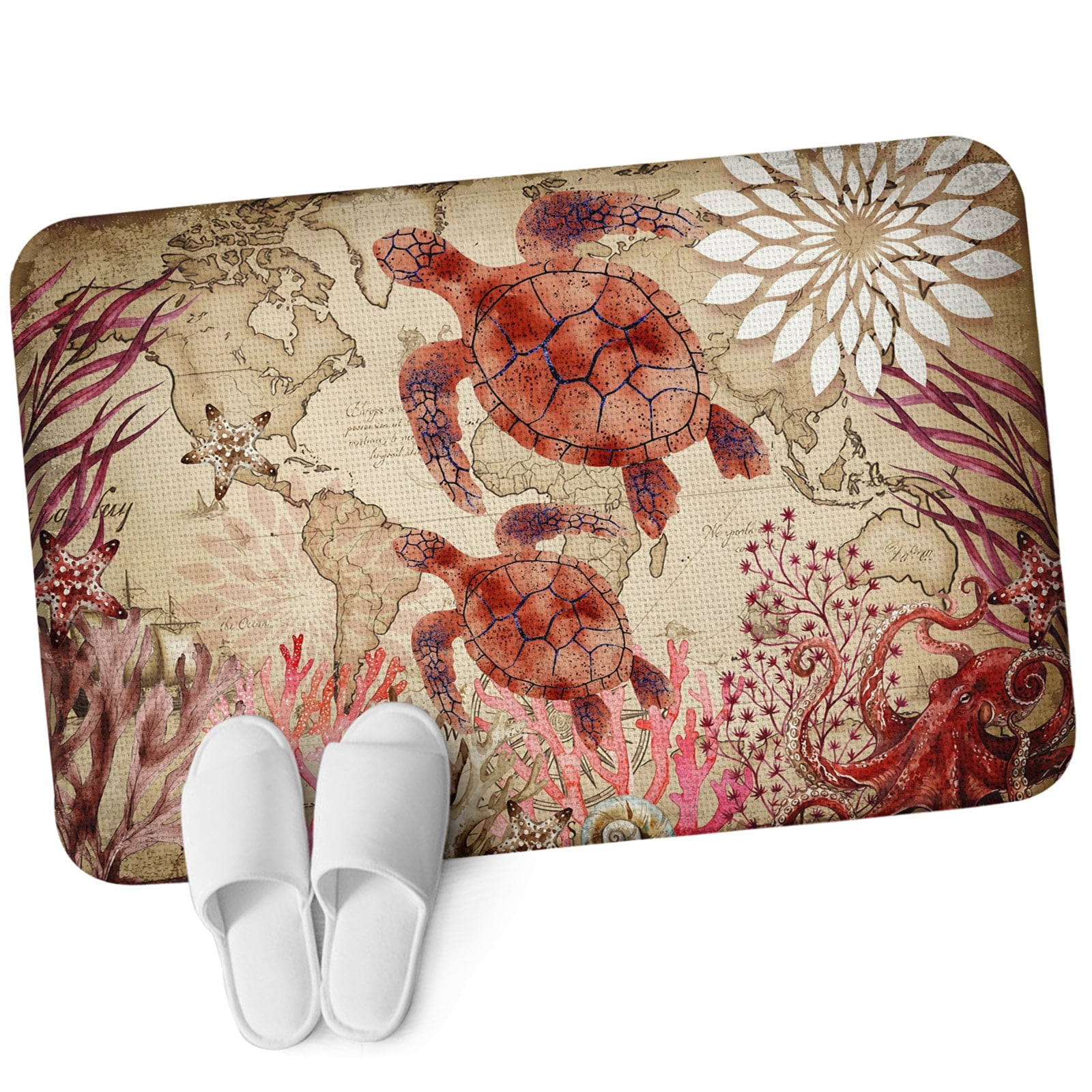 Door Mat 31.5"x47.2", Ocean Red Turtles Non Slip Backing & Low Profile ...