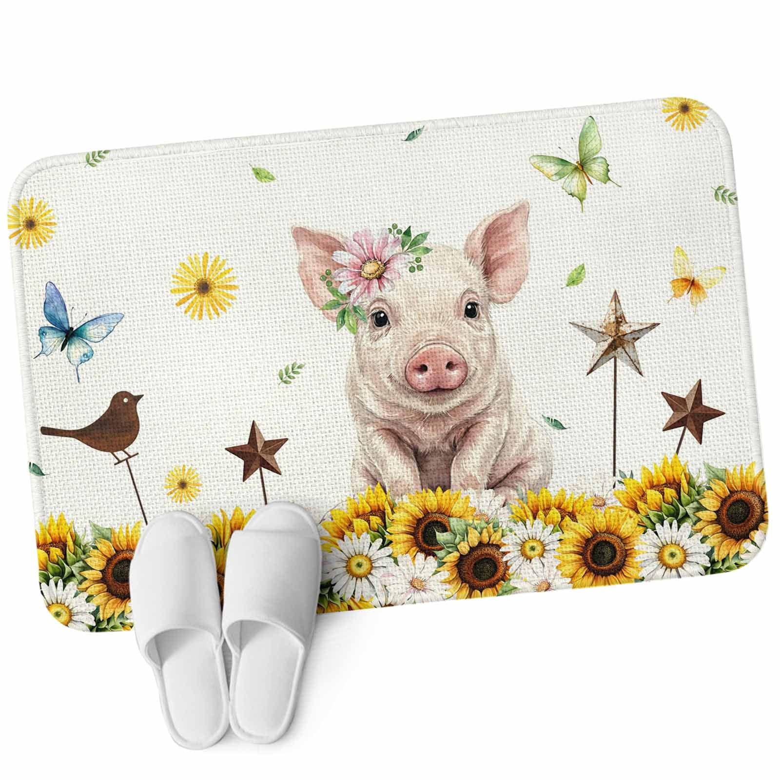 Door Mat 31.5"x47.2", Pig Sunflower Western Non Slip Backing & Low ...