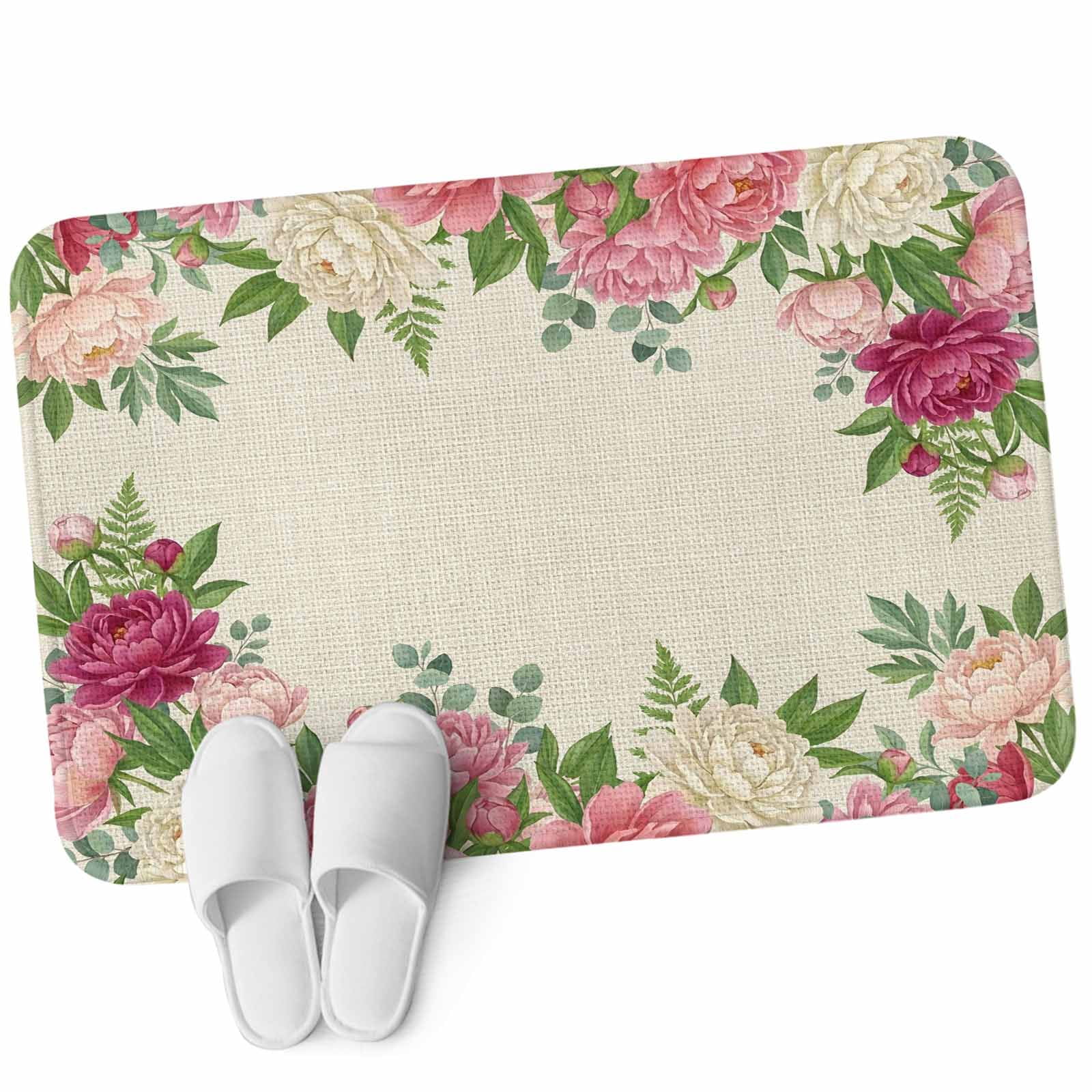 Door Mat 31.5"x47.2", Pink Flowers Non Slip Backing & Low Profile Area ...
