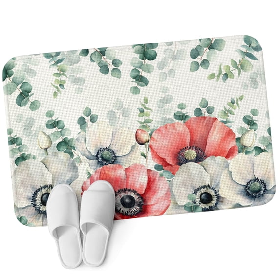 Door Mat 31.5"x47.2", Poppy Flowers Eucalyptus Non Slip Backing & Low ...