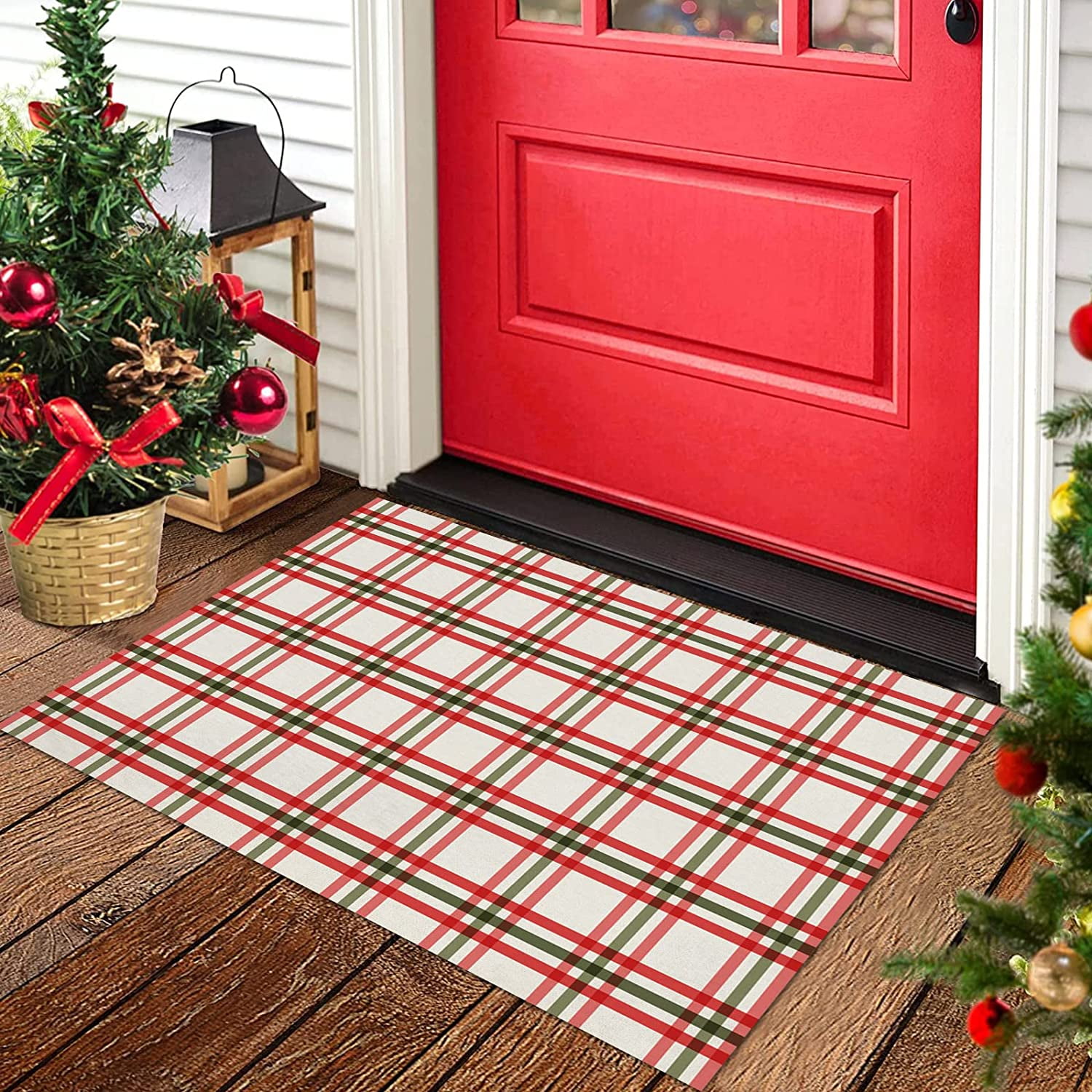 Door Mat for Bedroom Decor, Winter Christmas Red Greem Buffalo Check ...
