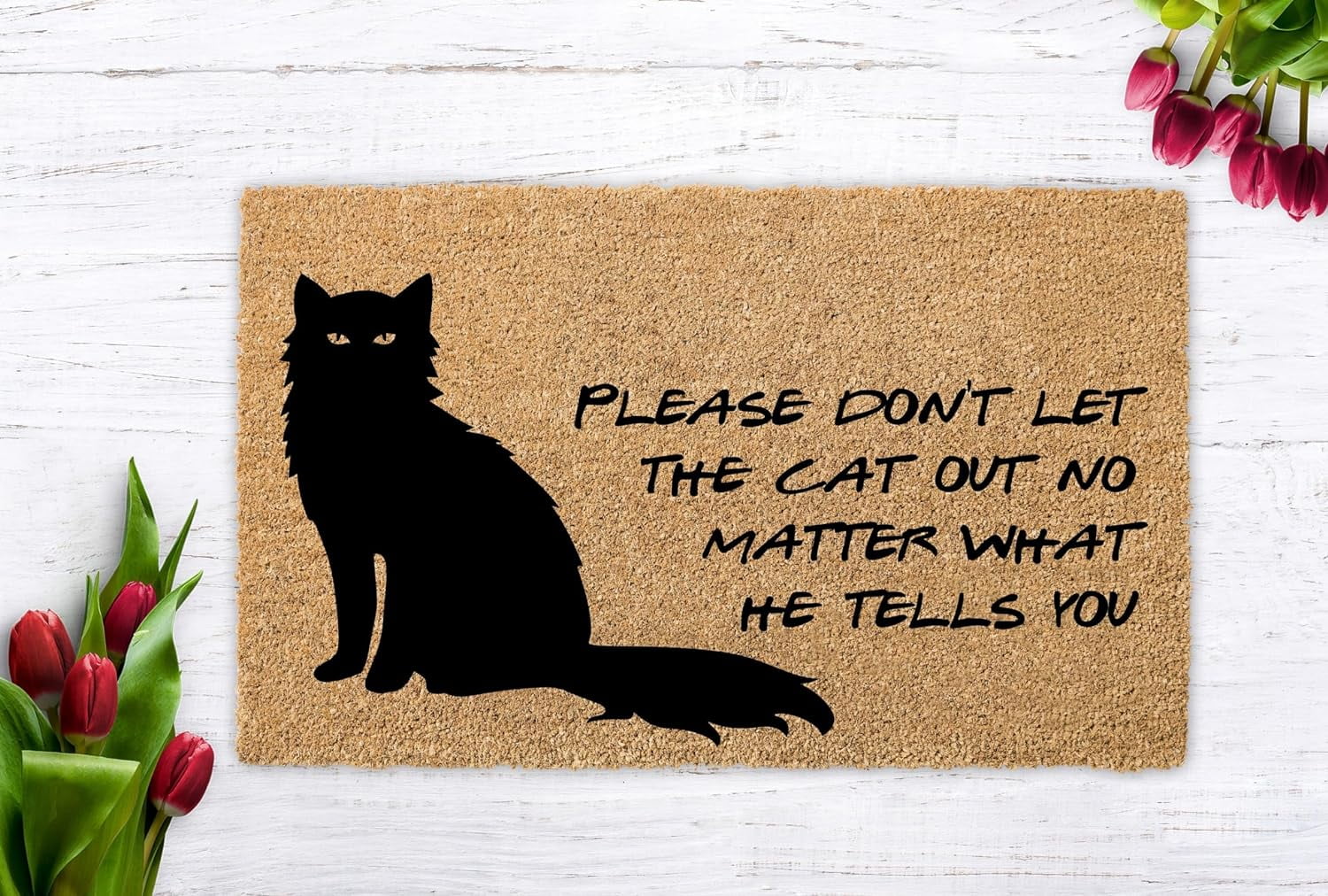 Door Mat Cute Furry Cat Mat, Maine Coon Cat, Black Cat Door mat ...